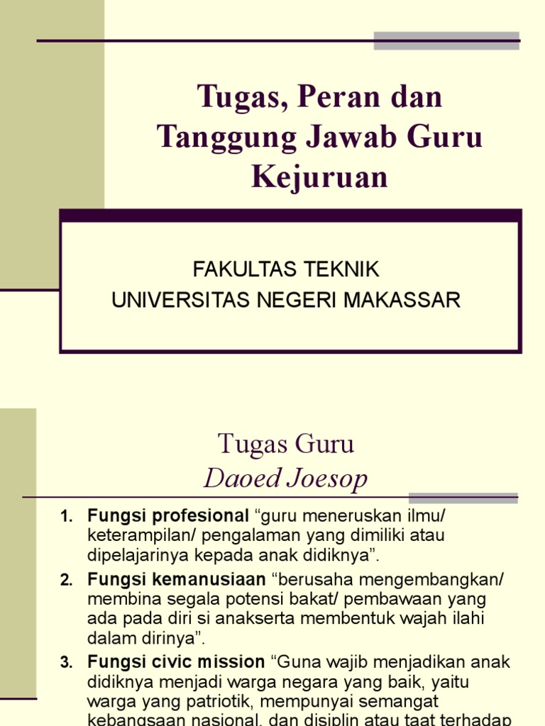Tugas, Peran Dan Tanggung Jawab Guru | PDF