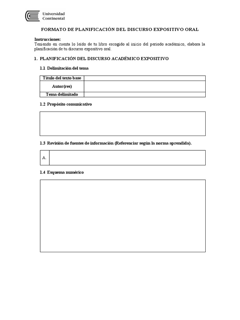 Formato de Planificación Del Discurso Expositivo Oral | PDF | Artes del ...