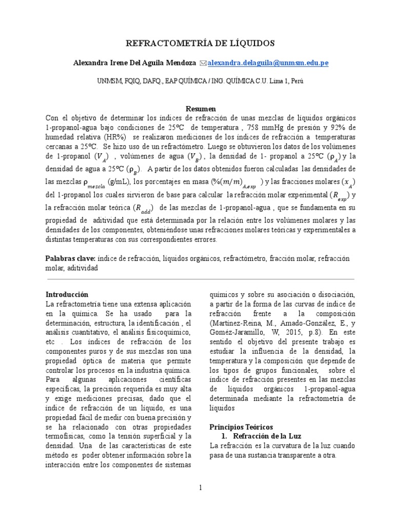 Refractometría de Líquidos | PDF | Ligero | Óptica