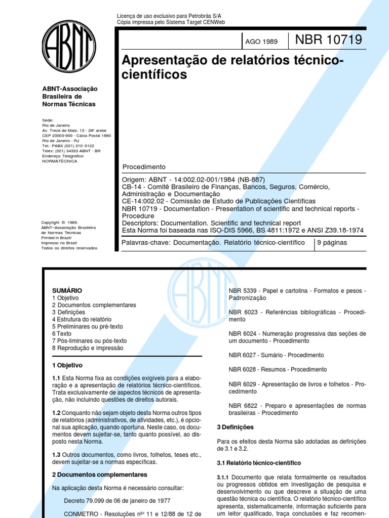 NBR 10719 Relatoriostecnico Cientificos | PDF | Citação | Impressão