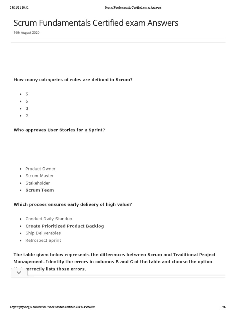 Scrum Fundamentals Certified Exam Answers | PDF | Scrum (Software ...