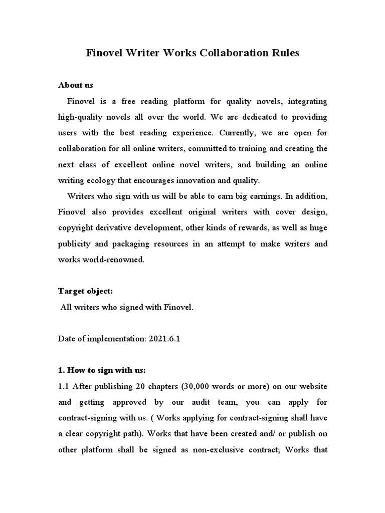 Finovel Writer Collaboration Rules. 2021.6.1 Revised | PDF ...