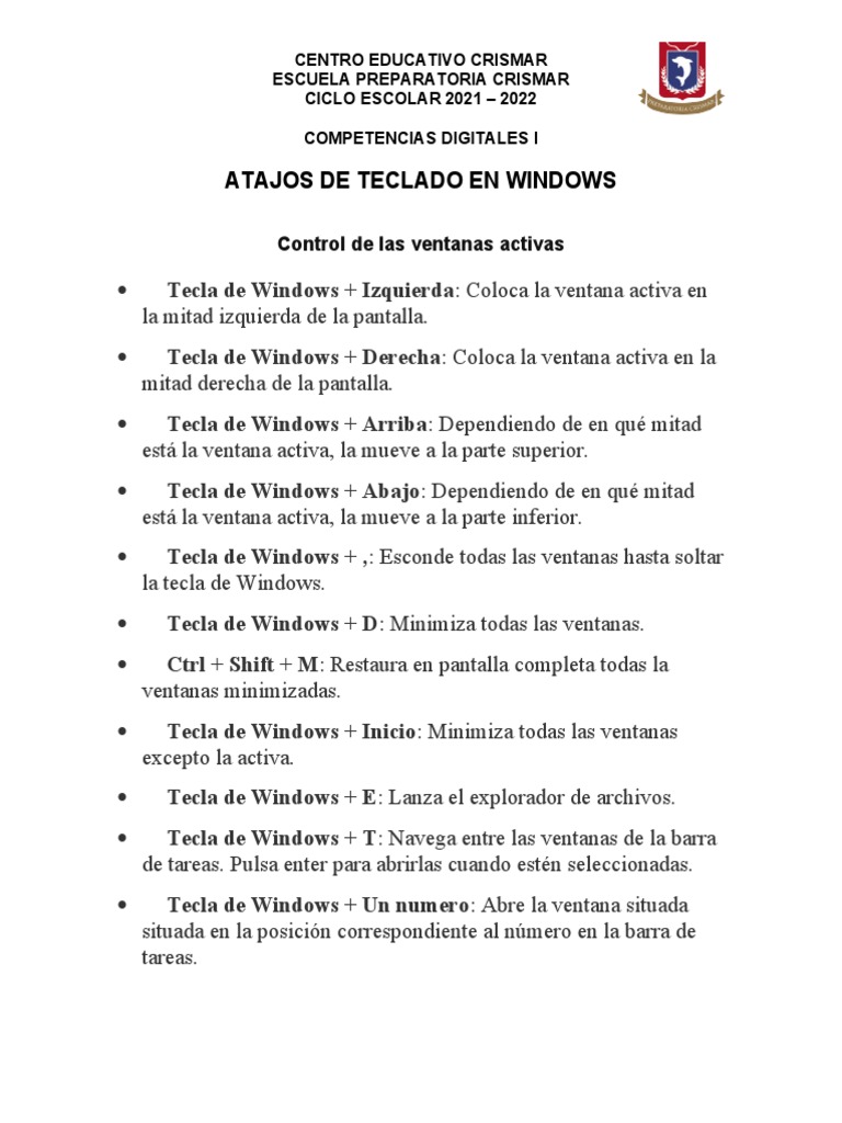 Atajos de Teclado en Windows | PDF | Ventana (informática) | Windows 10