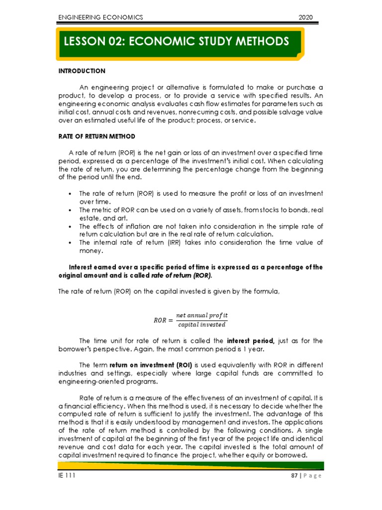 Chapter 3 Lesson 2 - Economic Study Methods | PDF | Internal Rate Of ...