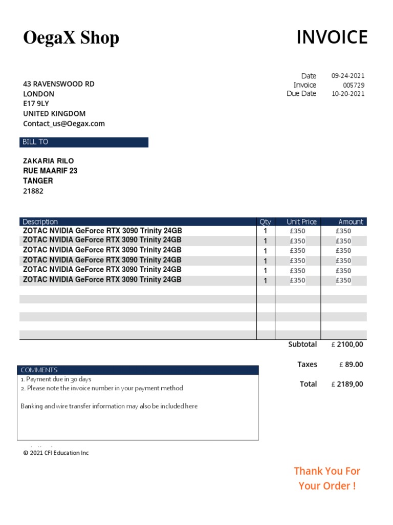 Oegax Shop Invoice: London E17 9ly United Kingdom 43 Ravenswood RD | PDF