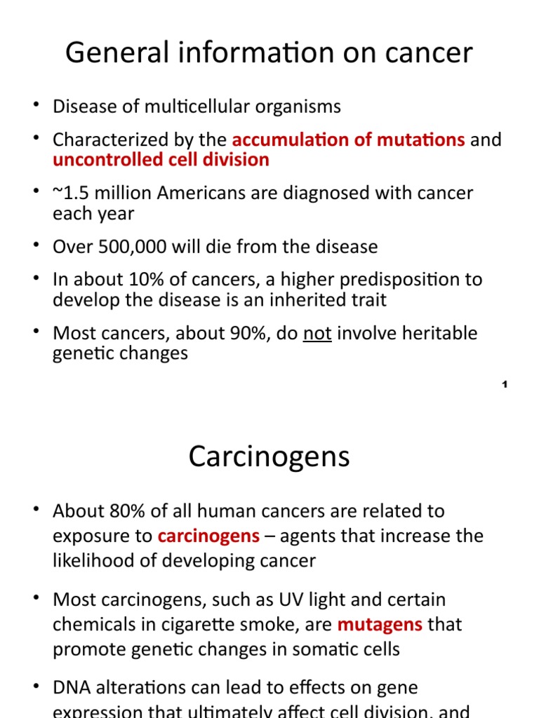 General Information On Cancer: Accumulation of Mutations Uncontrolled ...