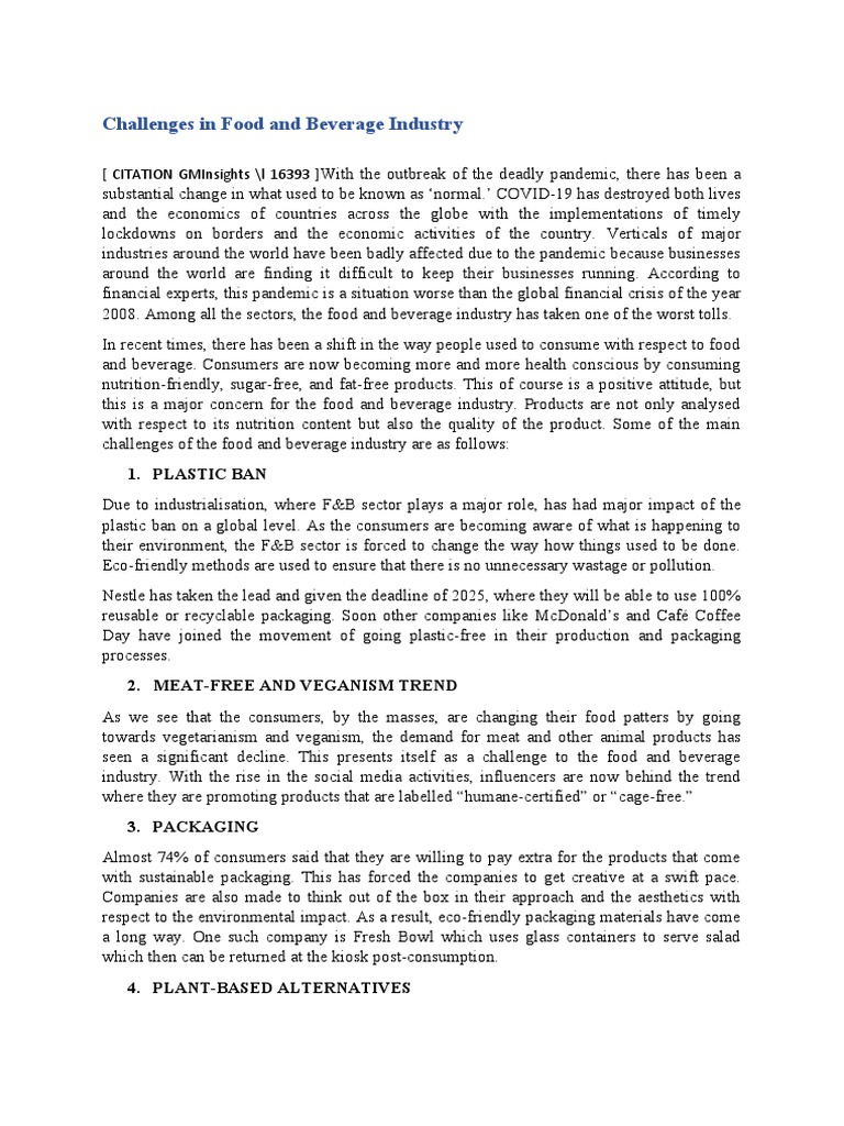 Challenges In Food And Beverage Industry Pdf Foods Packaging And