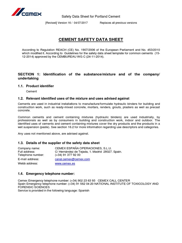 Portland Cement Safety Data Sheet | PDF | Firefighting | Personal ...