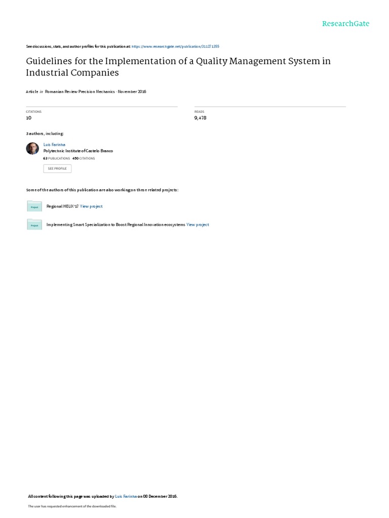 Guidelines For The Implementation of A Quality Management System in ...