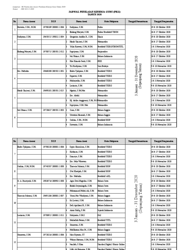 JADWAL PKG 2020 Versi A4 To PDF | PDF