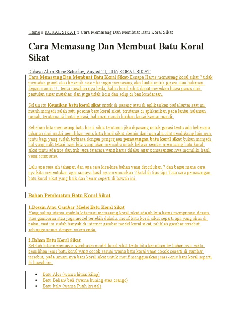 Panduan Pemasangan Batu Koral Sikat | PDF | Griya & Taman
