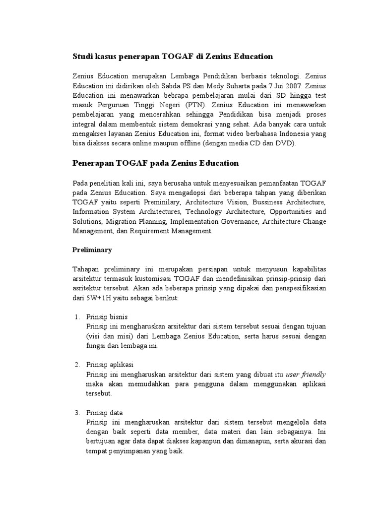 Penerapan TOGAF di Zenius Edu | PDF