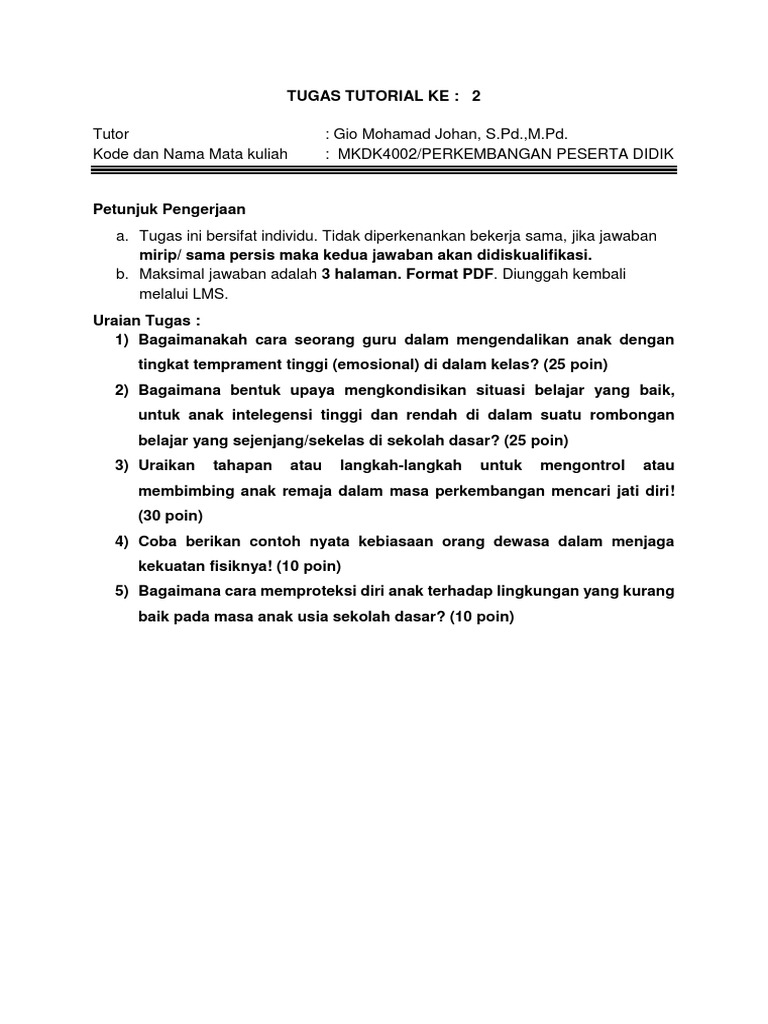 Tugas Tutorial Perkembangan Peserta Didik | PDF