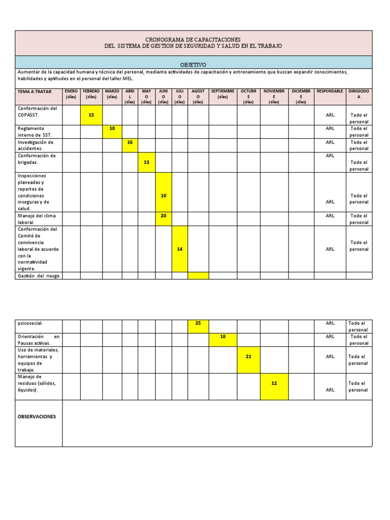 Cronograma de Capacitaciones SST | PDF