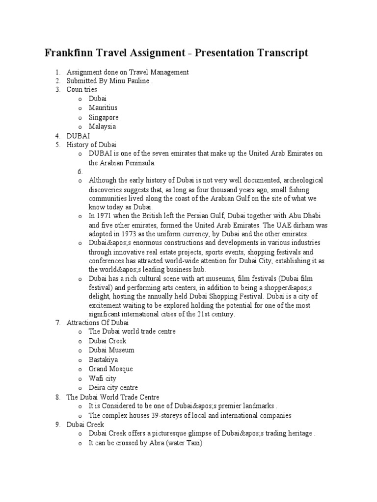 Frankfinn Travel Assignment | PDF | Dubai | Travel Visa