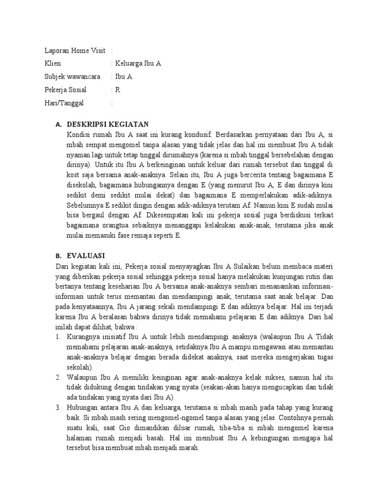 Laporan Home Visit Contoh | PDF
