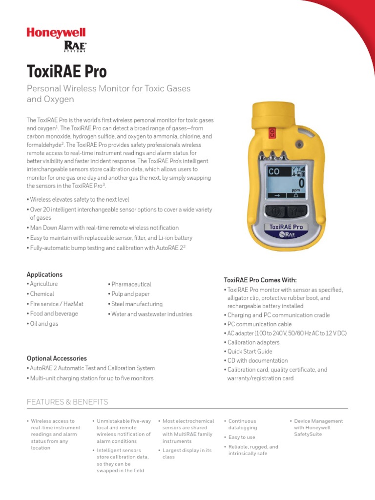 Toxirae Pro Personal Wireless Monitor For Toxic Gases And Oxygen Pdf