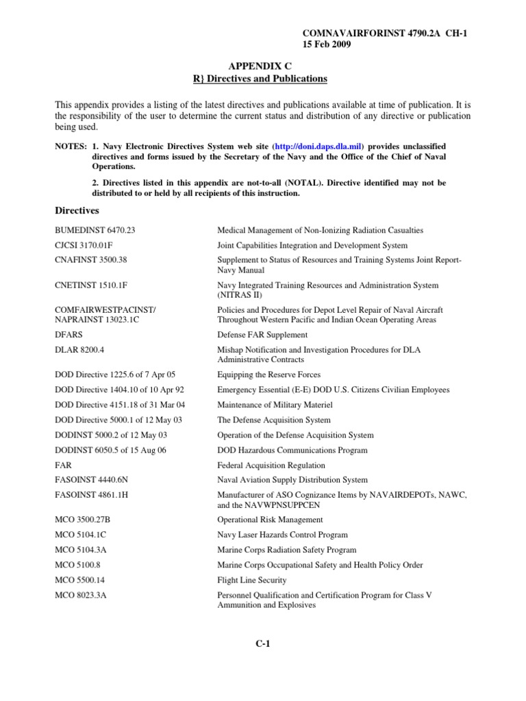 Appendix C R) Directives and Publications: Comnavairforinst 4790.2A Ch ...