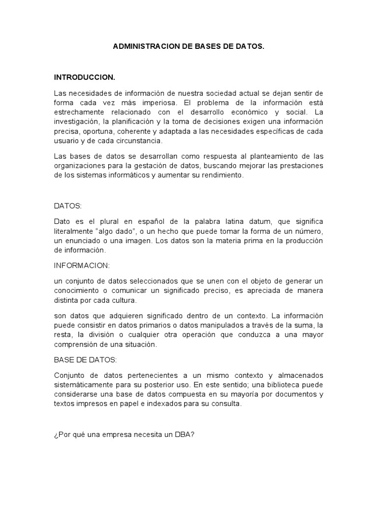 Administracion de Bases de Datos | PDF | Bases de datos | Información