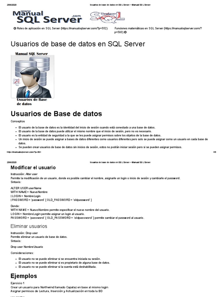 LC Usuarios de Base de Datos en SQL Server | PDF | Servidor SQL de ...