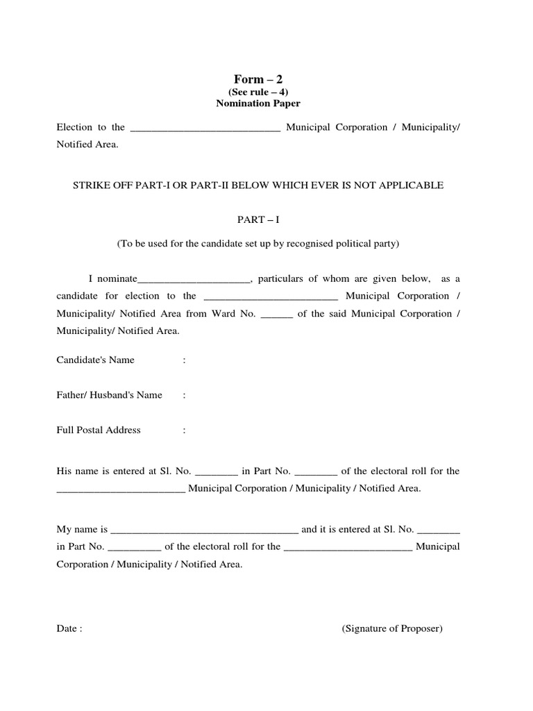 Form - 2 (Nomination Paper) | PDF | Group Decision Making | Accountability