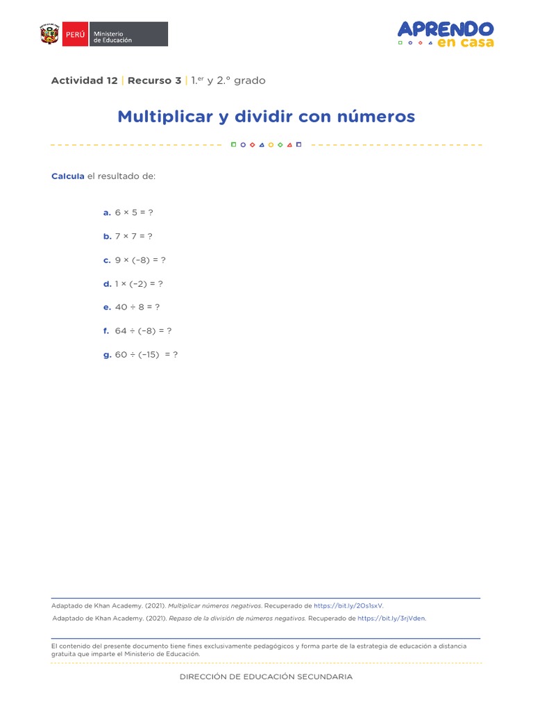 3act12 - Rec03 - Multiplicar y Dividir Con Enteros | PDF