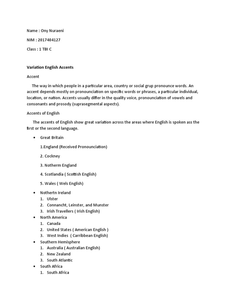 Variation in English Accents | PDF | English Language | Stress ...