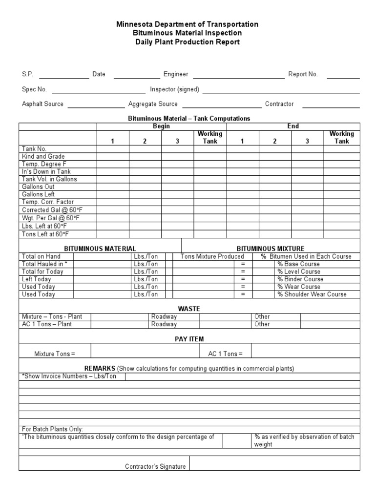 Plant Production Daily Report Template | PDF | Asphalt | Economic Sectors