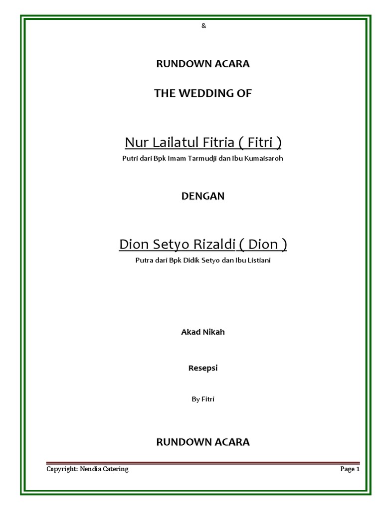 Rundown Acara Wedding Fitri Dan Dion 27&28 November 2021 | PDF