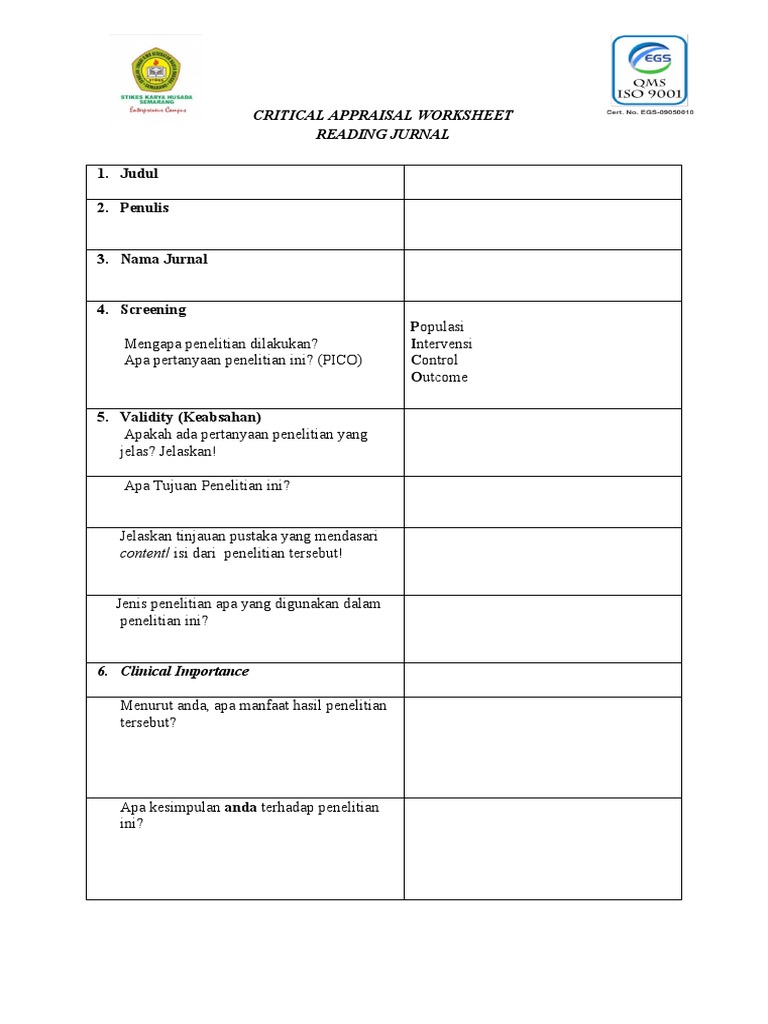 Critical Appraisal Worksheet - 1 | PDF