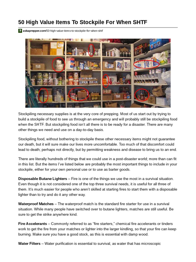 50 High Value Items To Stockpile For When SHTF - Ask A Prepper | PDF ...