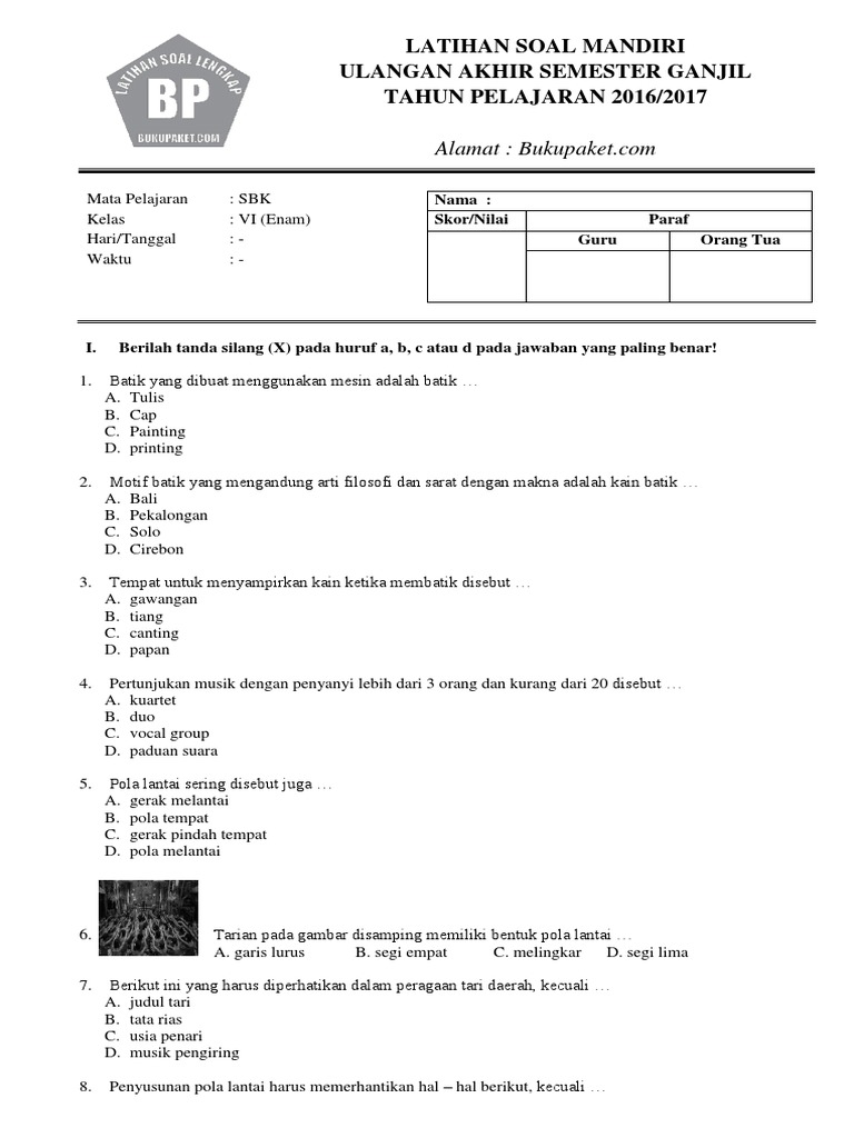 Latihan Soal UAS SBK Kelas 6 SD | PDF