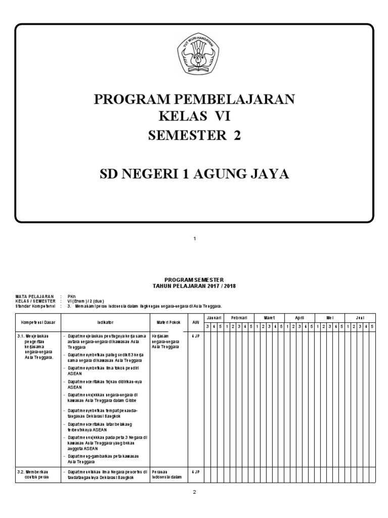 Program Semester Kelas 6 Semester 2 | PDF