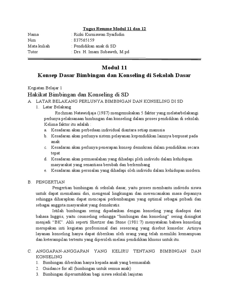 Resume Modul 11 dan 12 Pendidikan SD | PDF | Karier & Perkembangan ...