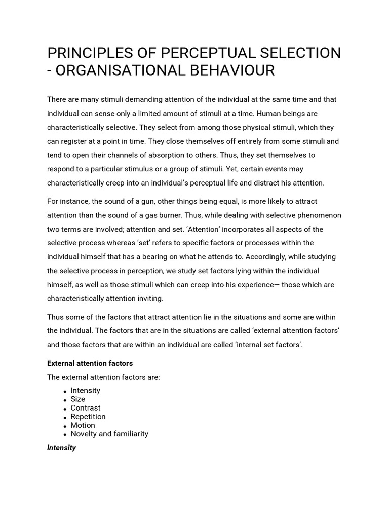 Perceptual Selection in Organizational Behavior | PDF | Perception ...