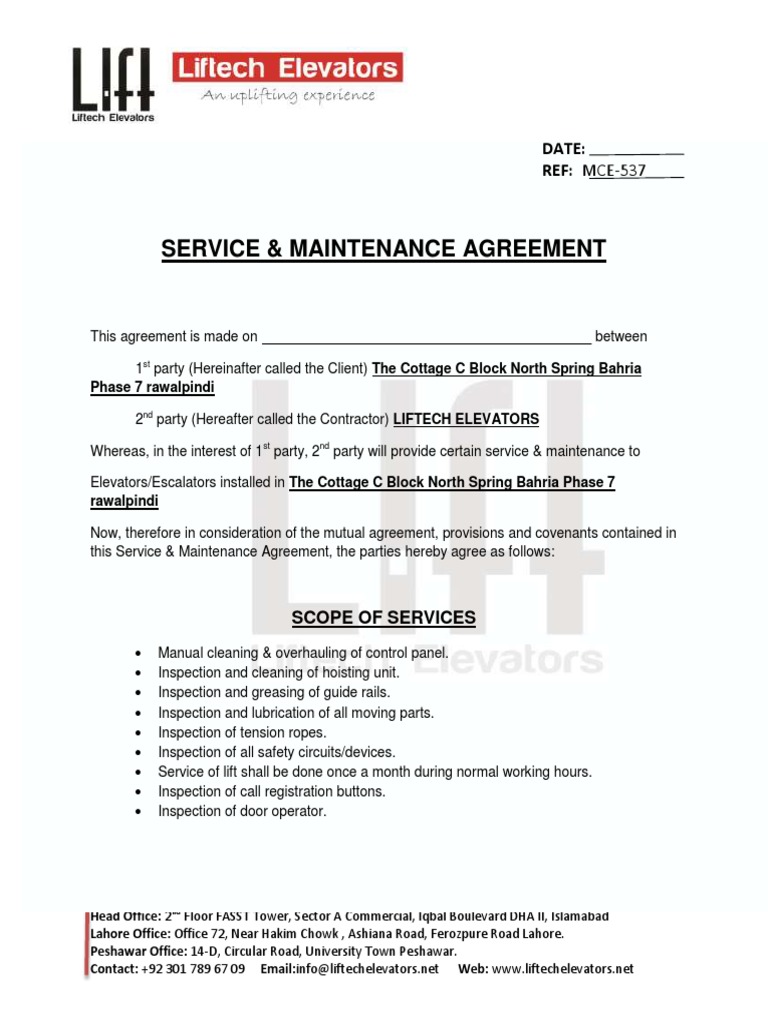 MCE 537 Maintenance Contract The Cottage | Download Free PDF | Elevator