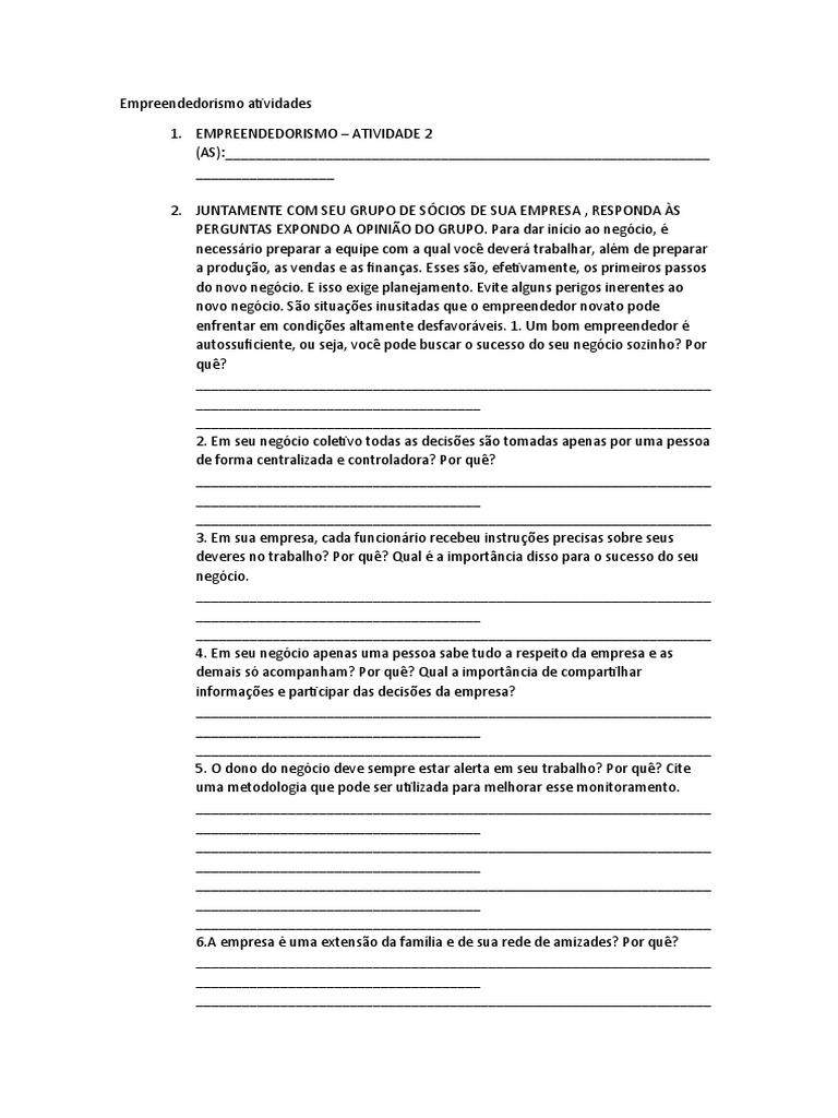 Empreendedorismo Atividades | PDF | Empreendedorismo