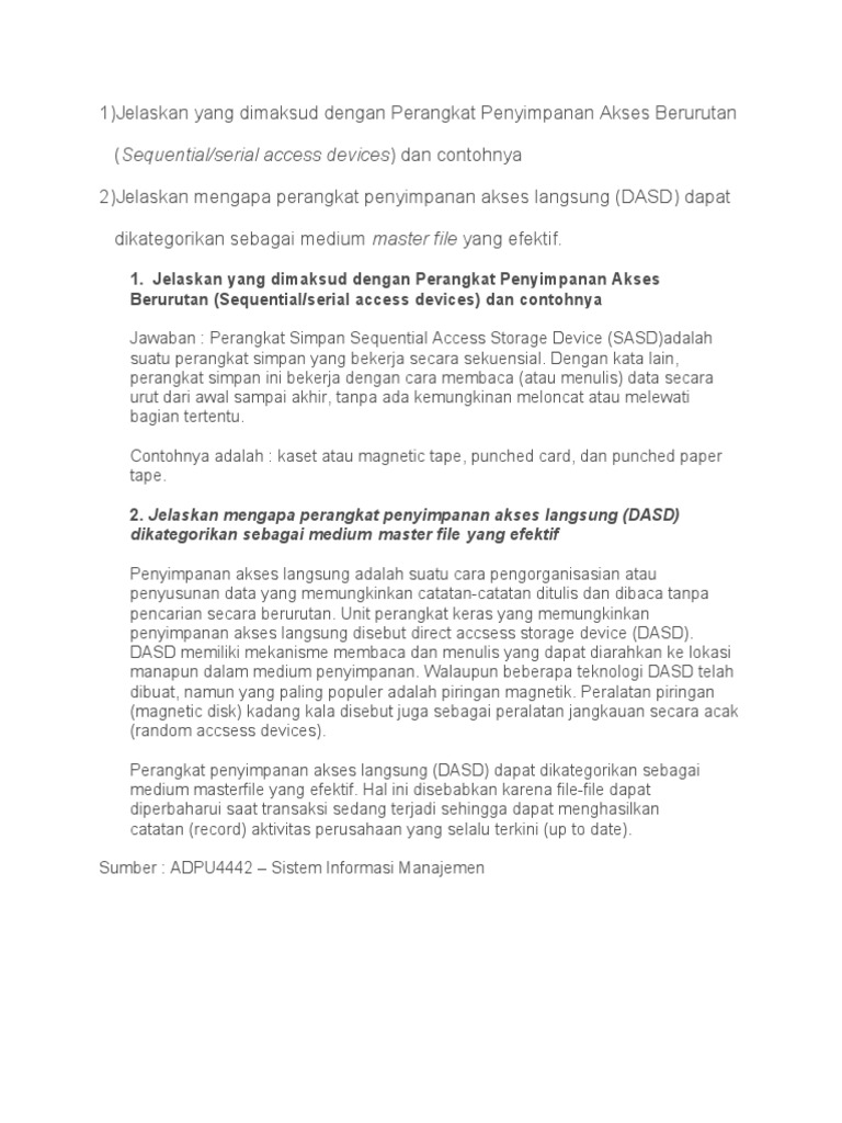Perbedaan SASD dan DASD dalam Penyimpanan Data | PDF