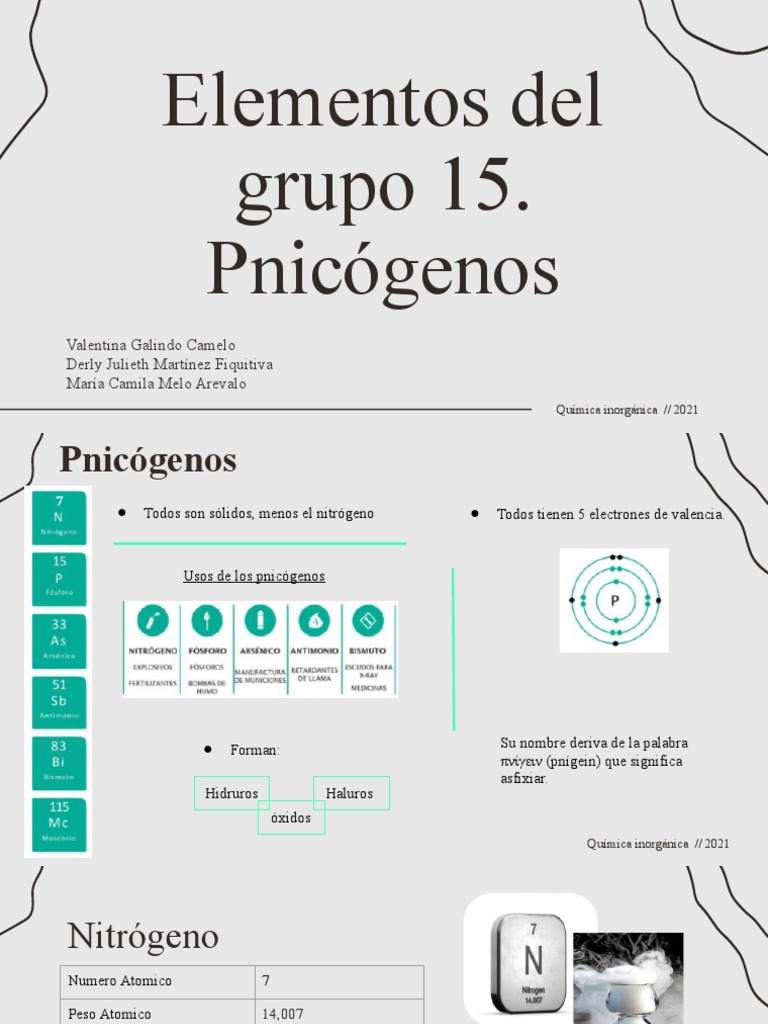 Elementos Del Grupo 15. Pnicógenos. | PDF | Fósforo | Arsénico