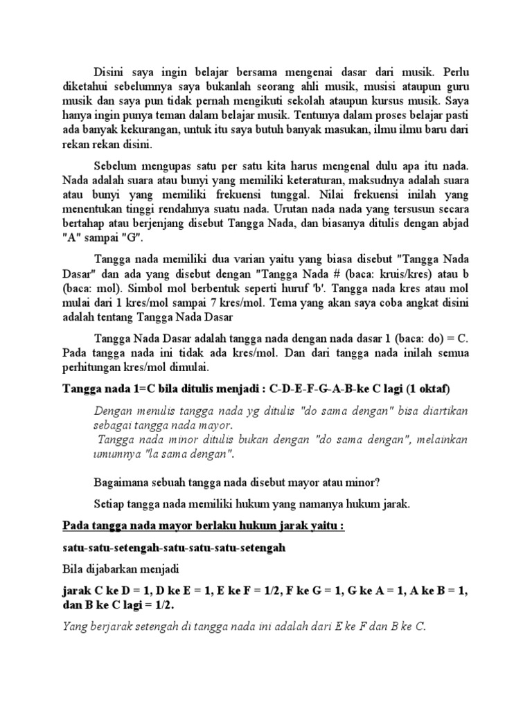Mari Mengenal Musik (Teori Dasar Tangga Nada Dasar) | PDF