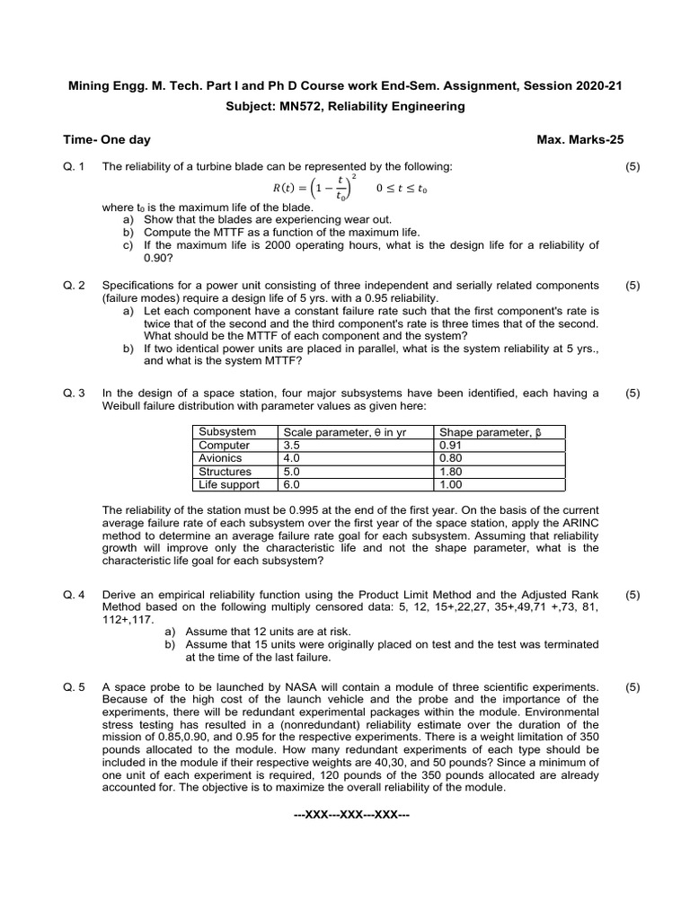 Assignment-MN572-Reliability Engineering | PDF | Reliability ... Assignment-MN572-Reliability Engineering | PDF | Reliability ...