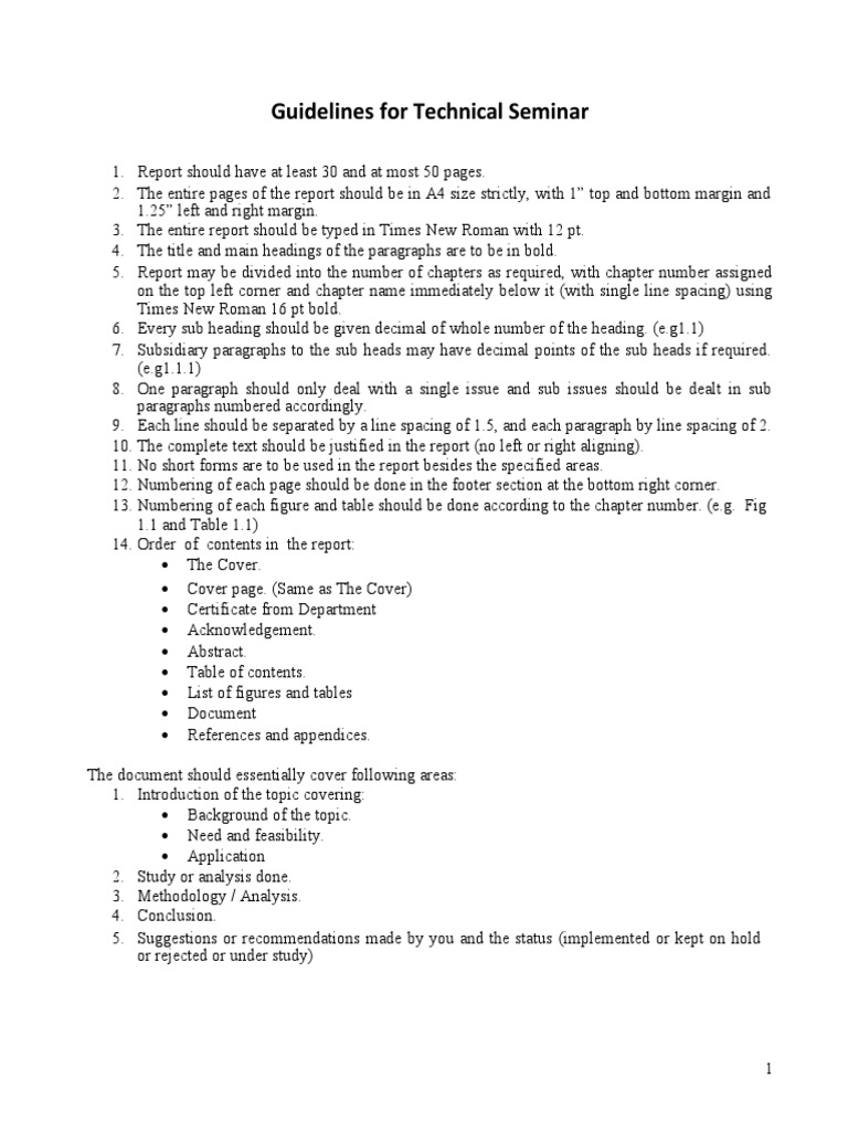 Guidelines For Technical Seminar Report | PDF | Paragraph | Academic Degree