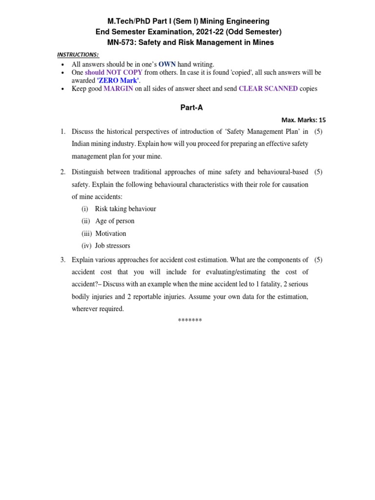 MN573.Safety Risk MNGT End Sem | PDF