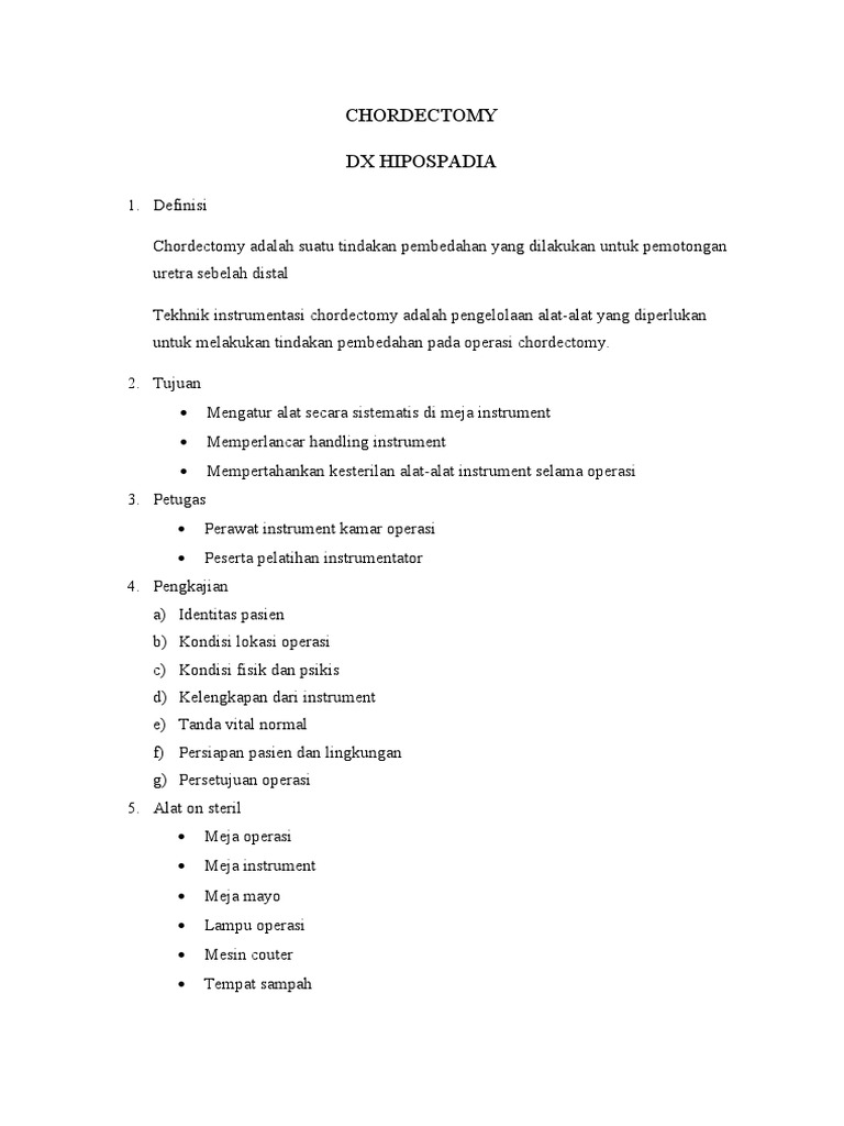 Prosedur Chordectomy Hipospadia | PDF