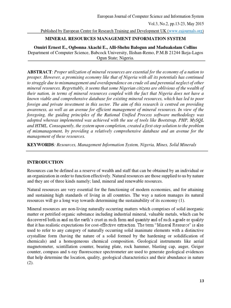 Mineral Resources Management Information System | PDF | Databases ...