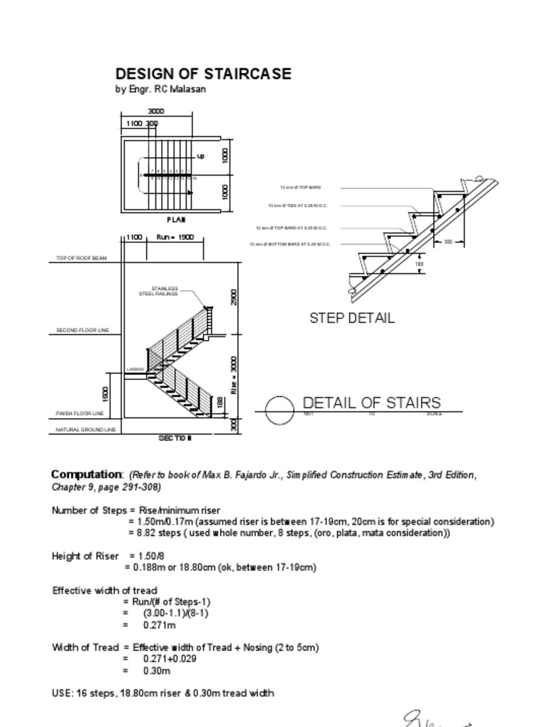 Design of a Staircase with Eight Steps and Railings | PDF | Stairs ...