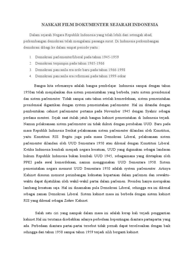 Naskah Film Dokumenter Sejarah Indonesia | PDF