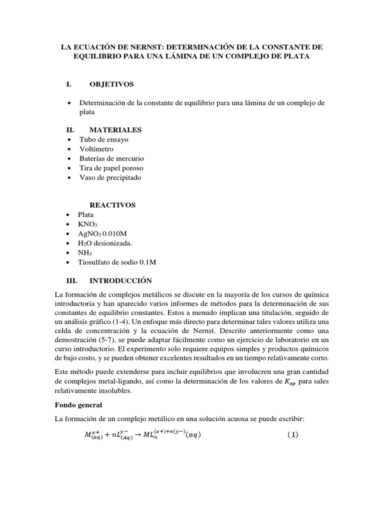 La Ecuación de Nernst | PDF | Equilibrio químico | Química Física