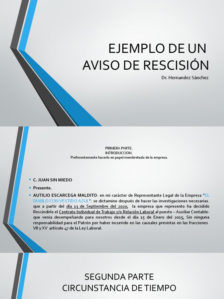 Ejemplo de Aviso de Rescision Laboral | PDF