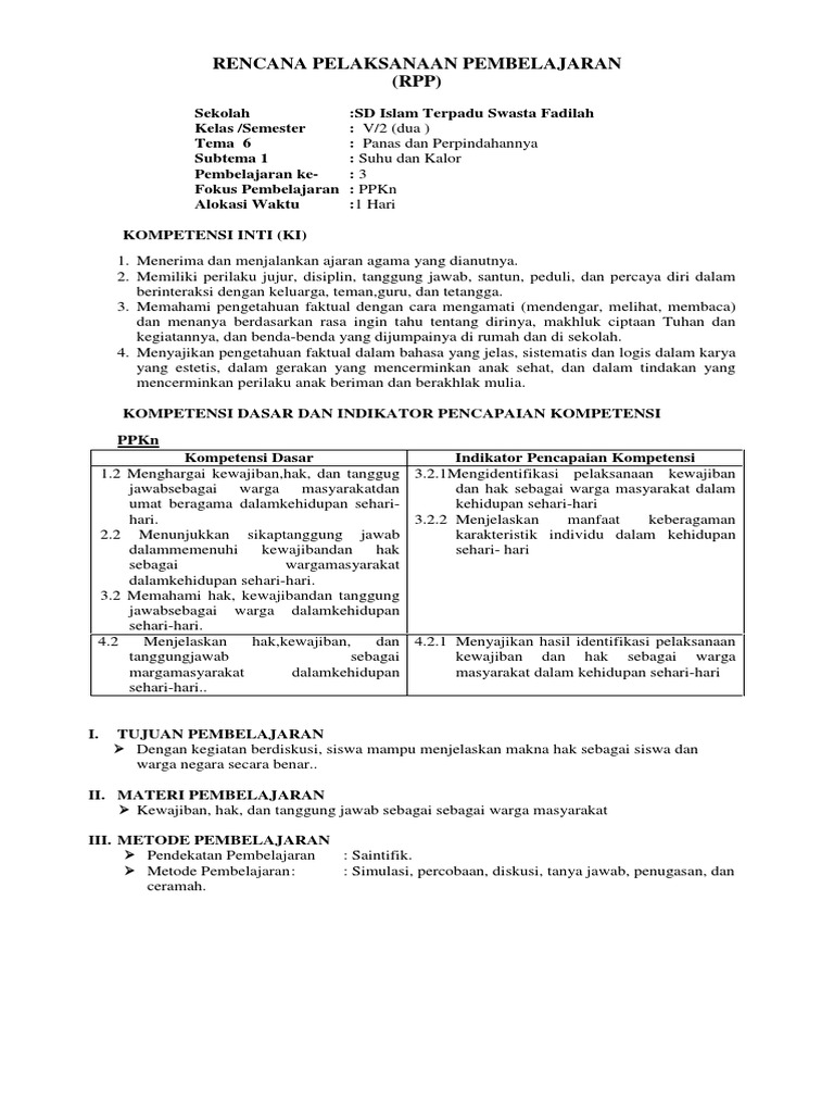 RPP PPKN Kelas V | PDF | Karier & Perkembangan